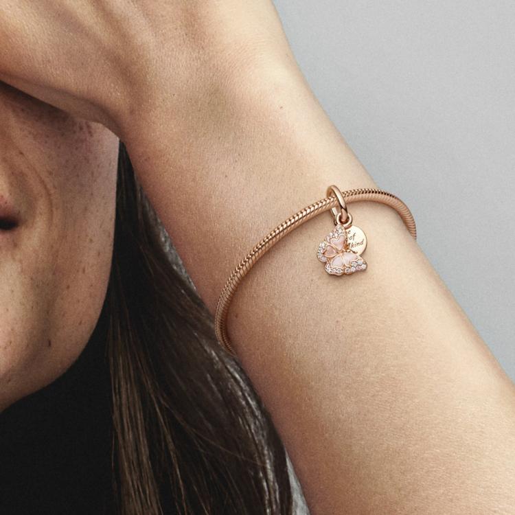 Pandora Rosafarbener Schmetterling & Spruch Doppelter Charm - 782555C01 ...